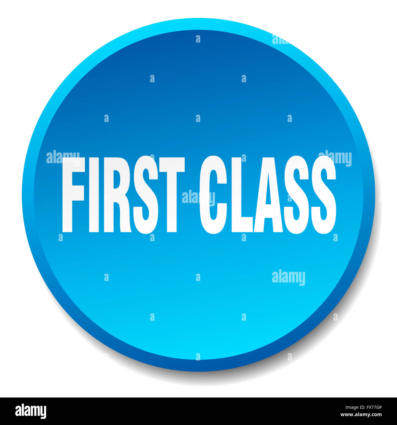 first class blue round flat isolated push button Stock Photo - Alamy