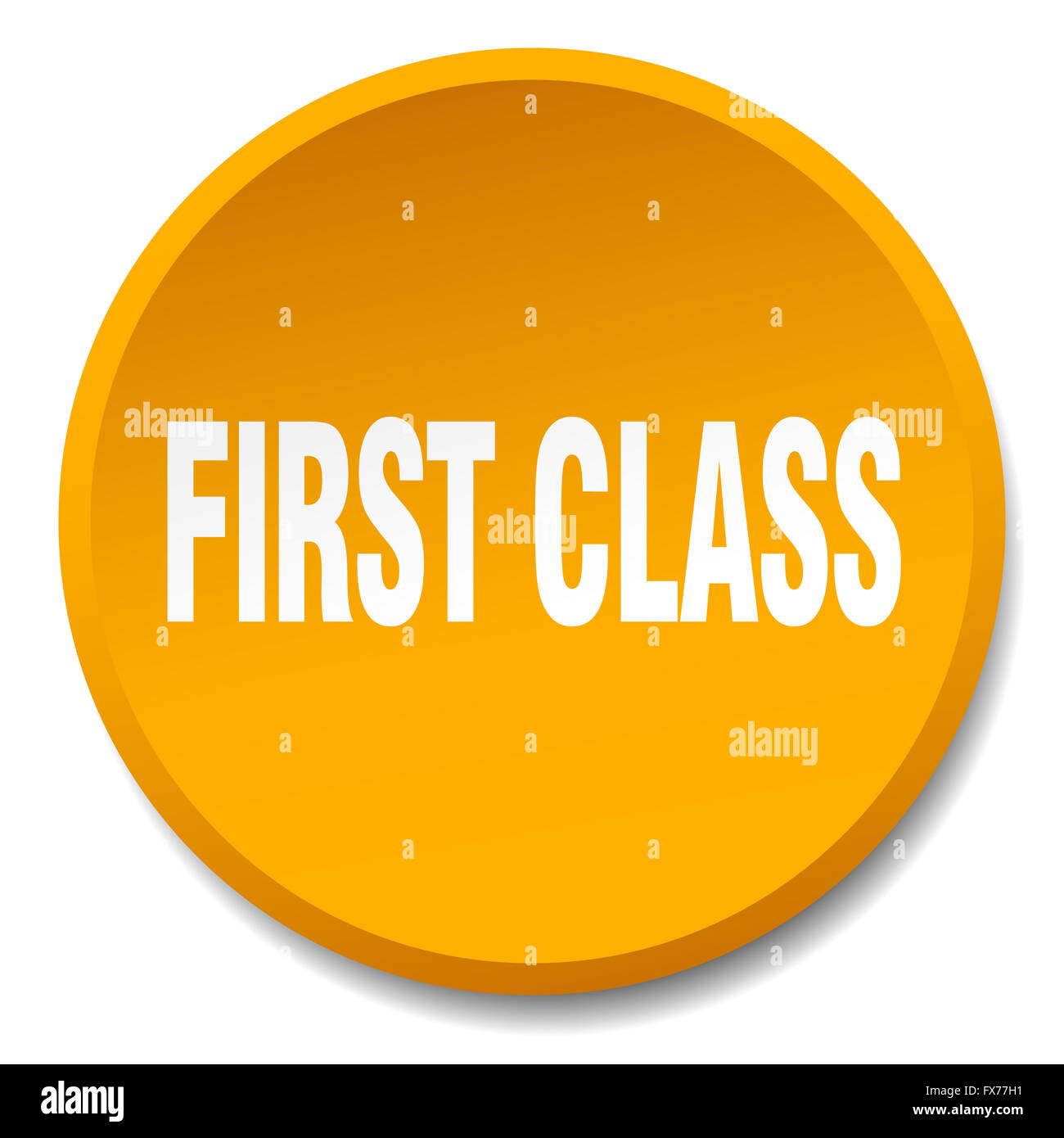 first class orange round flat isolated push button Stock Photo - Alamy