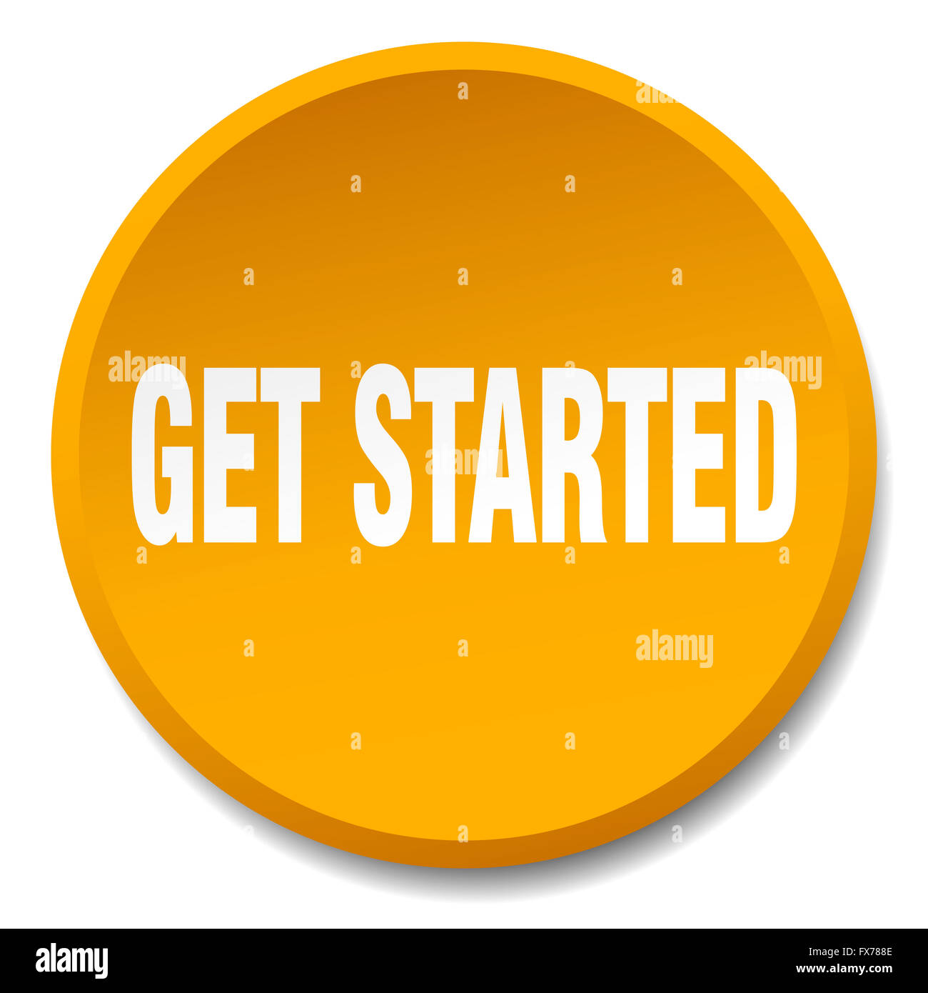 get started orange round flat isolated push button Stock Photo - Alamy