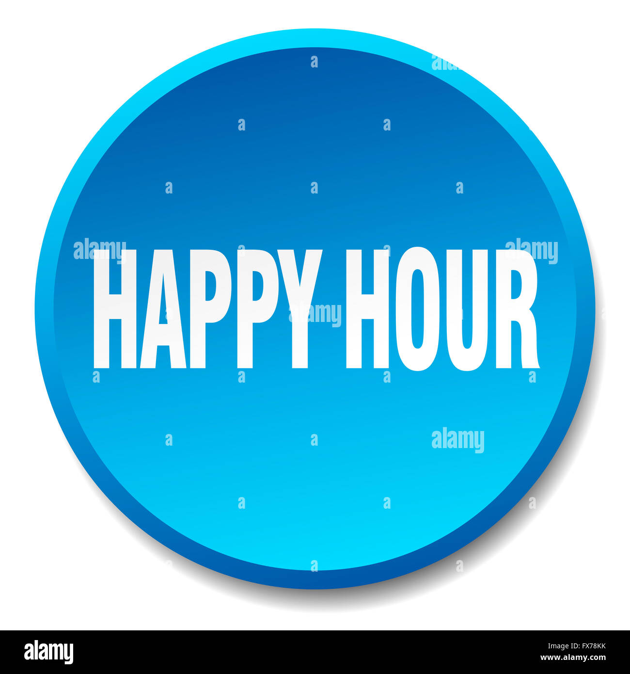 happy hour blue round flat isolated push button Stock Photo - Alamy