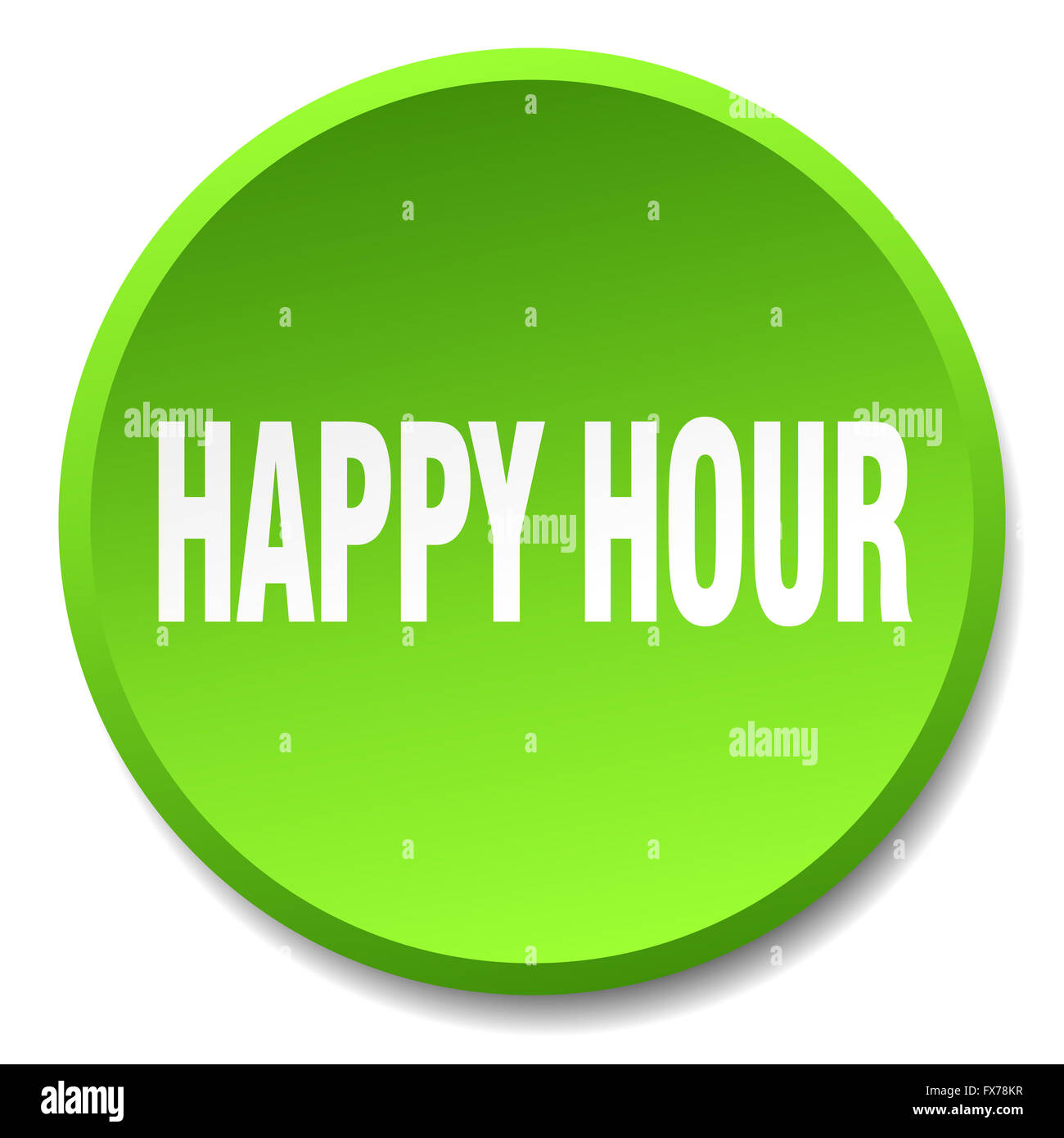 happy hour green round flat isolated push button Stock Photo - Alamy