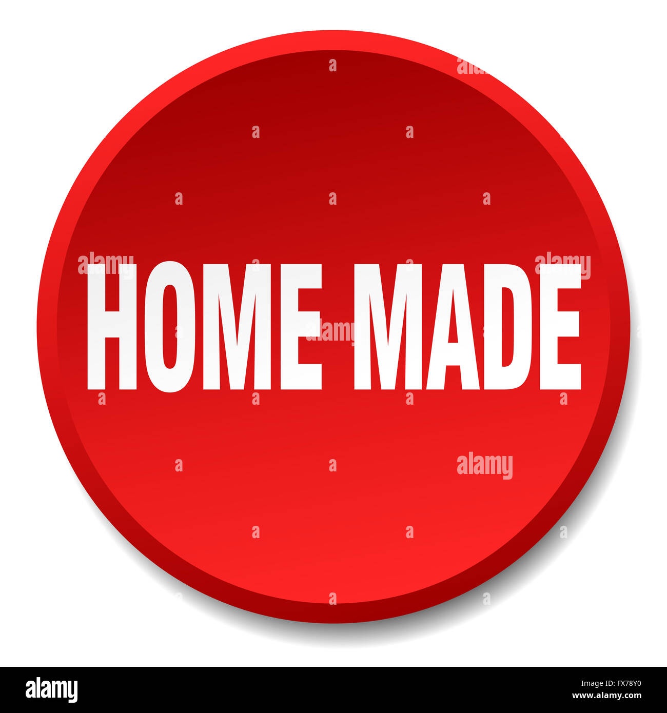 home made red round flat isolated push button Stock Photo - Alamy