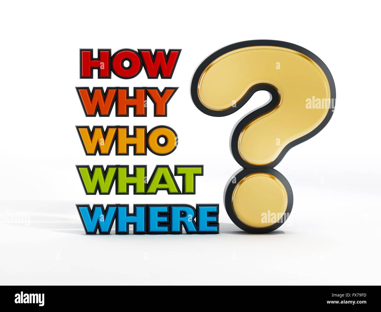 Question mark and words isolated on white background Stock Photo - Alamy