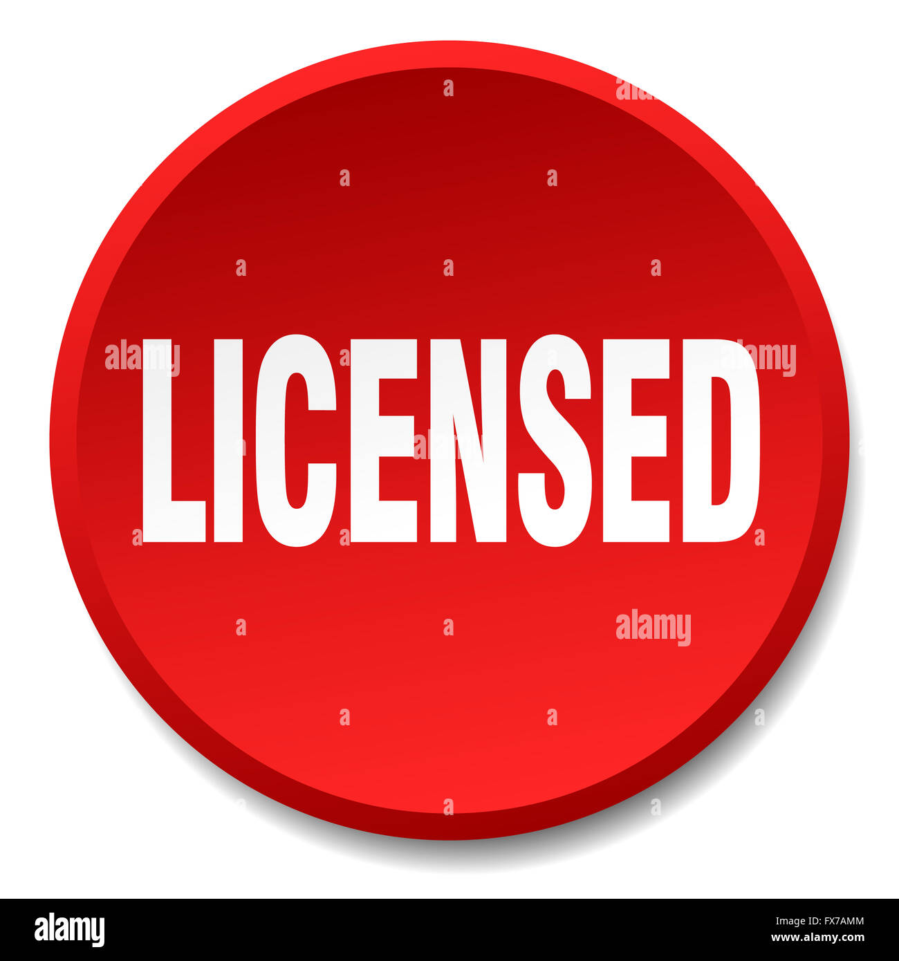 licensed red round flat isolated push button Stock Photo - Alamy