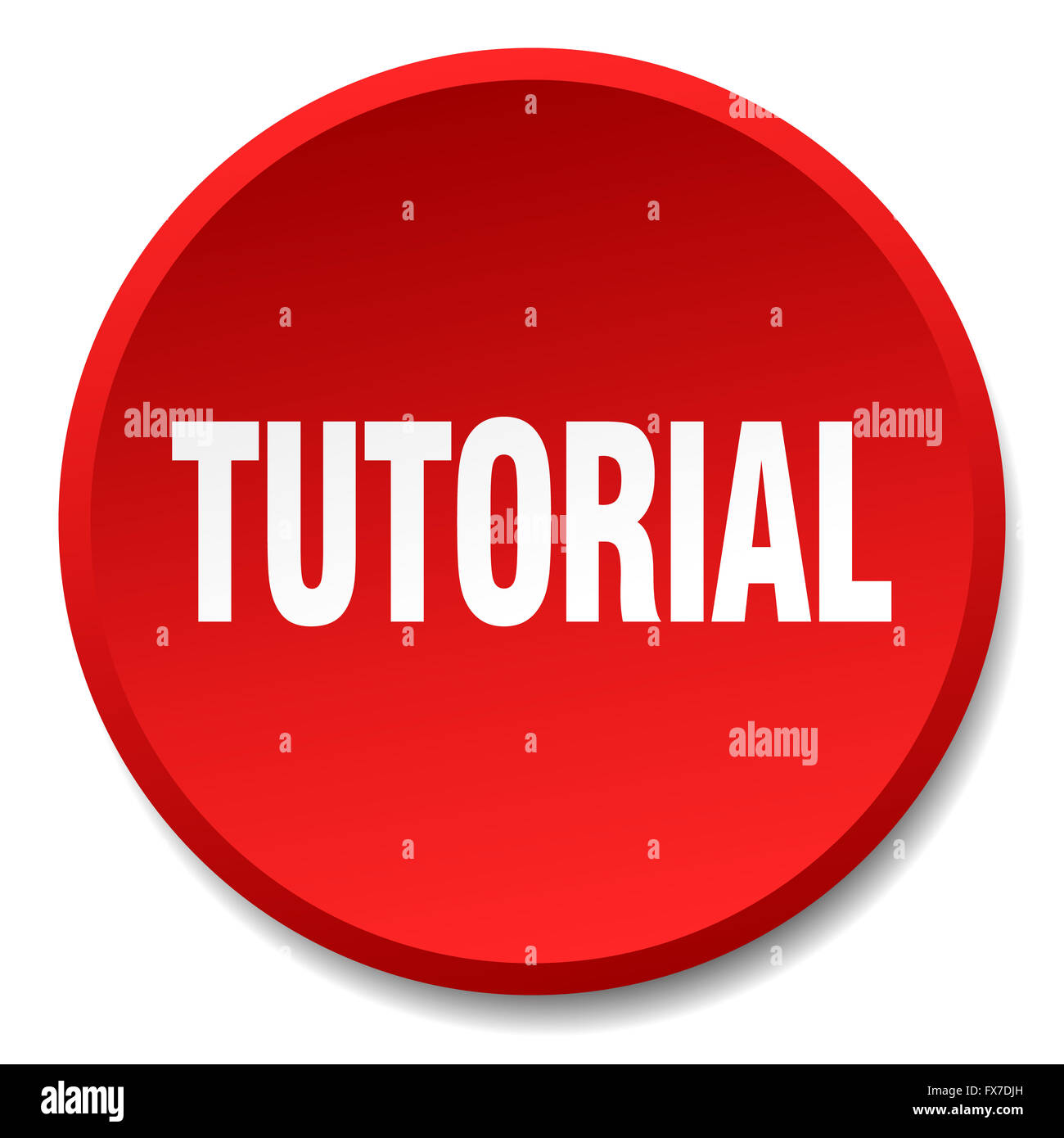 tutorial red round flat isolated push button Stock Photo - Alamy