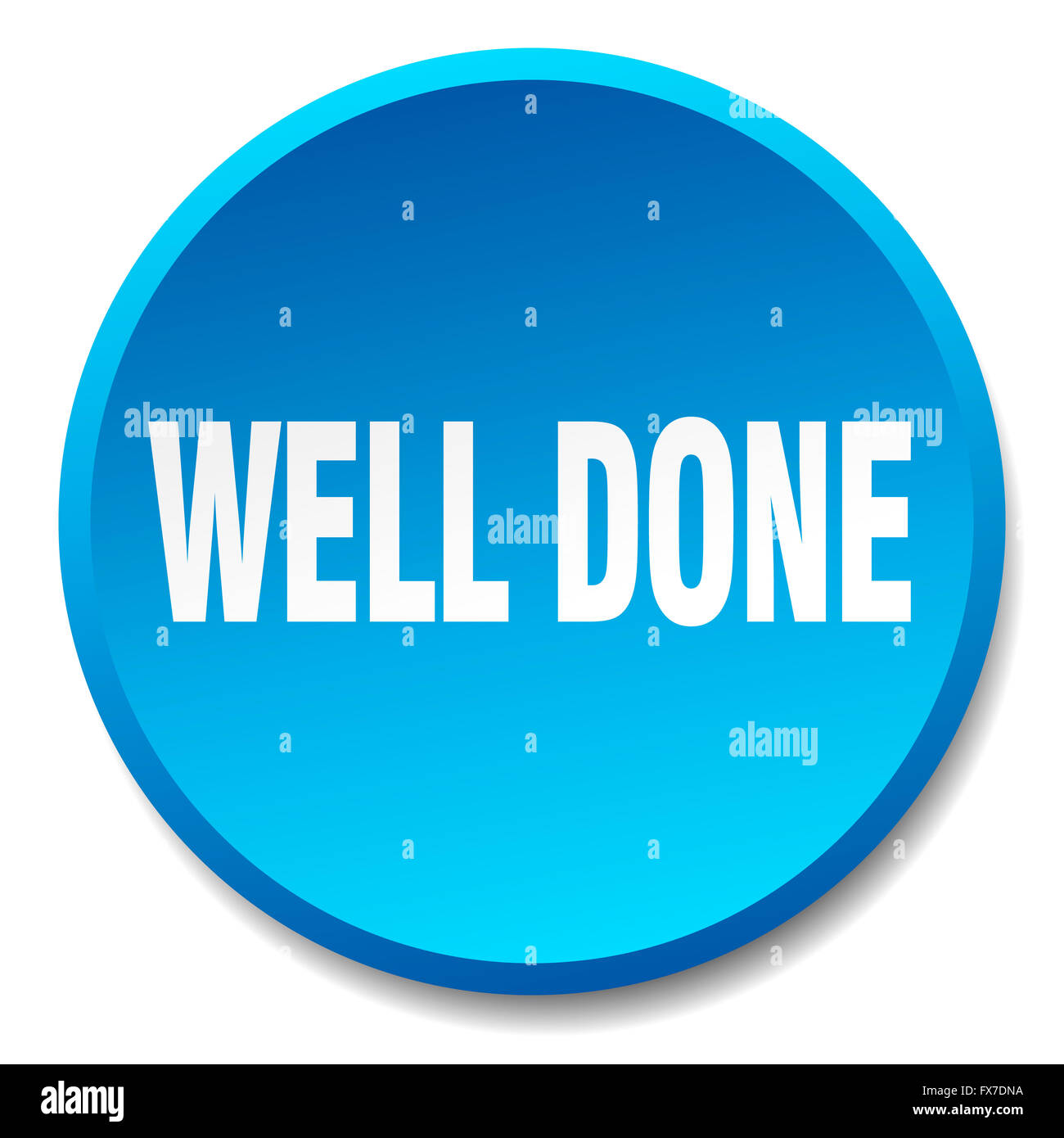 well done blue round flat isolated push button Stock Photo - Alamy