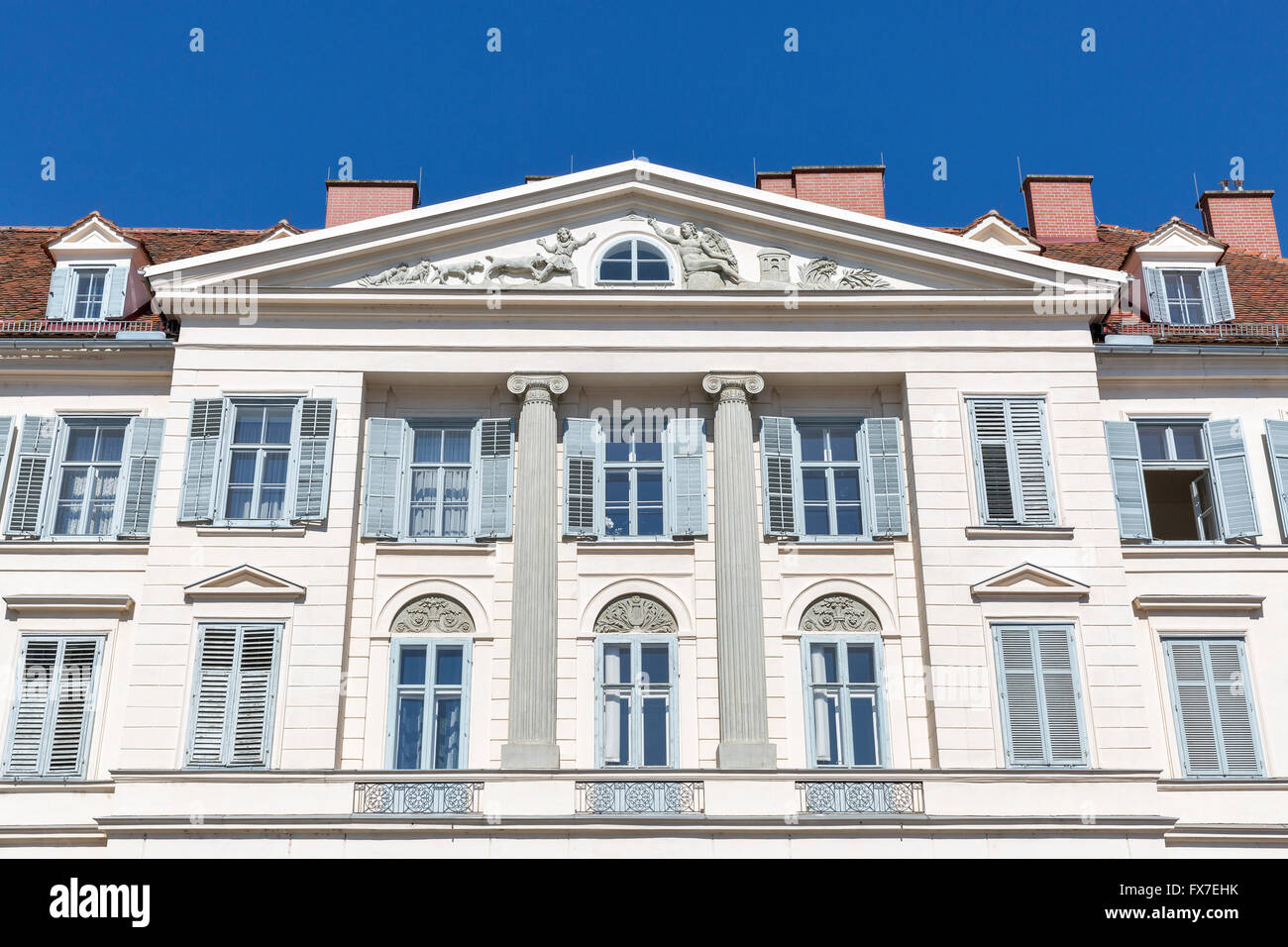 Beautiful old building facade on Freiheitsplatz square in Graz, Austria ...