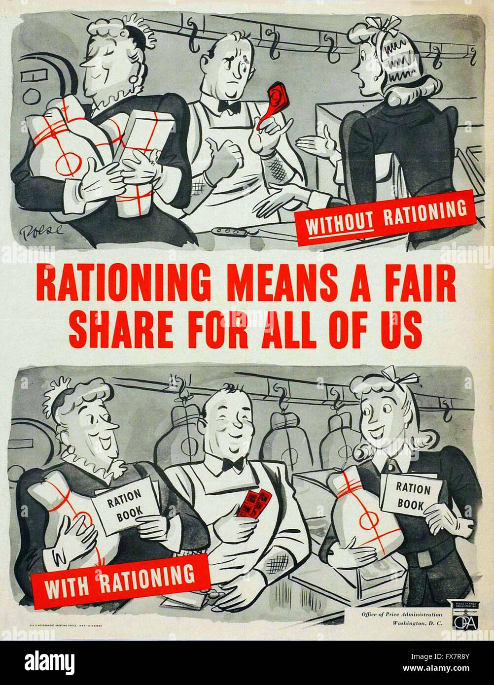 Rationing Means A fair- World War II - U.S propaganda Poster Stock ...