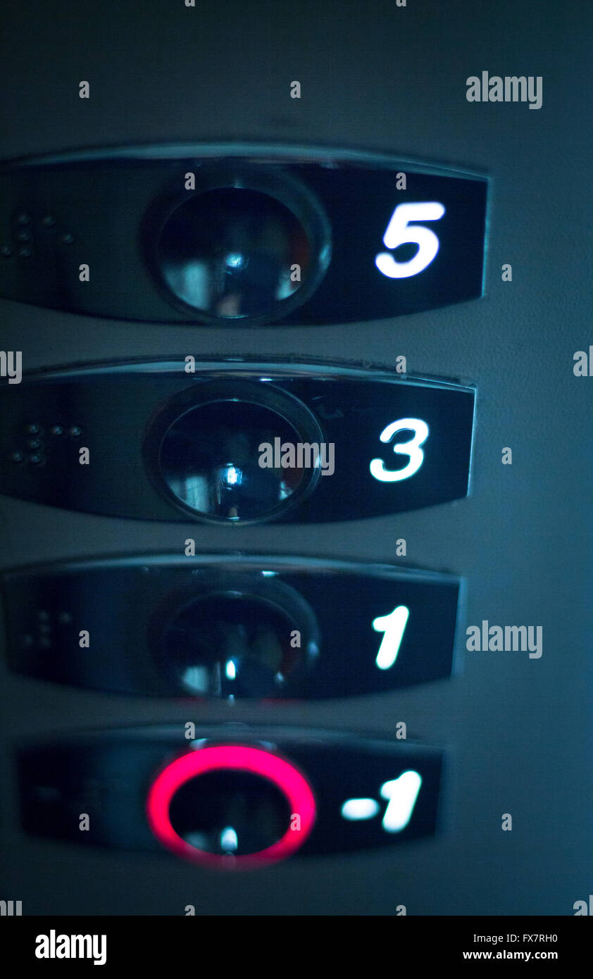 Elevator lift light buttons showing the numbers of floors Stock Photo ...