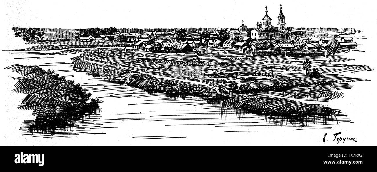 general view of Luga - an illustration from antique book "Russia, the ...