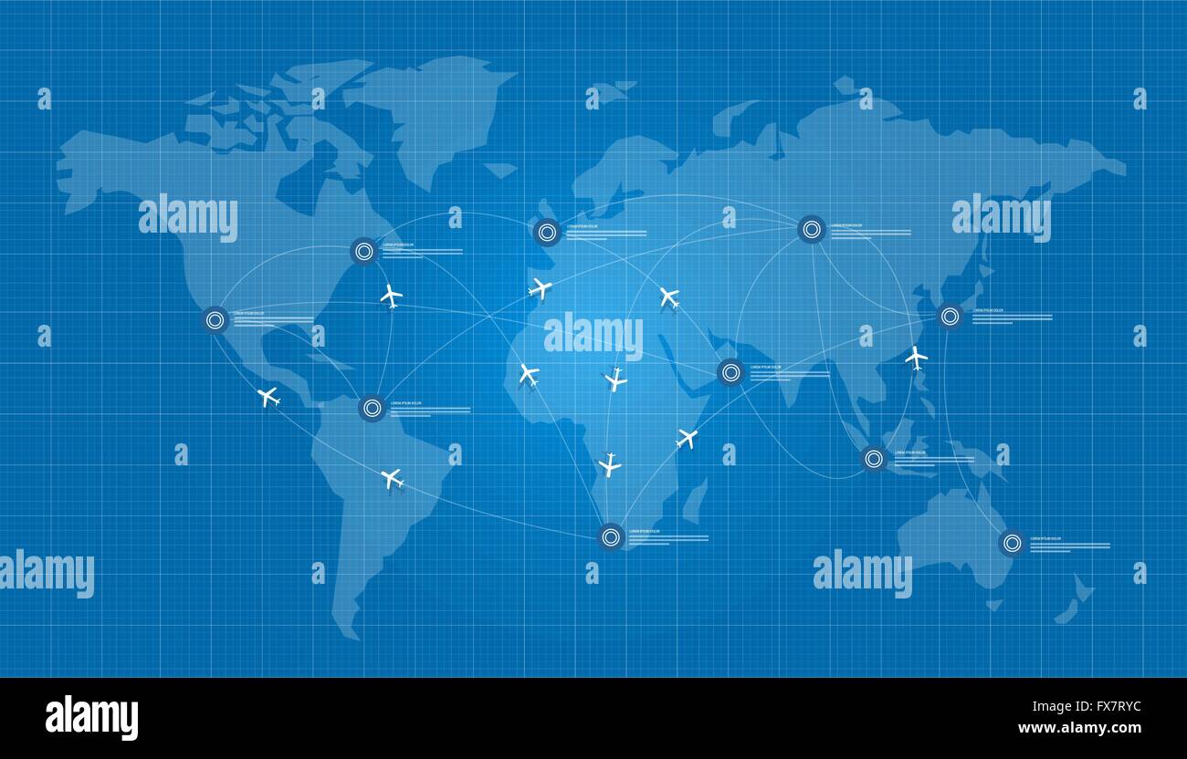 world map plane logistic in blue print network Stock Vector Image & Art ...