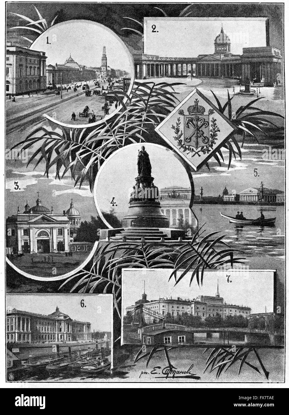 views of Saint Peterburg - an illustration from antique book "Russia, the full geographical ...