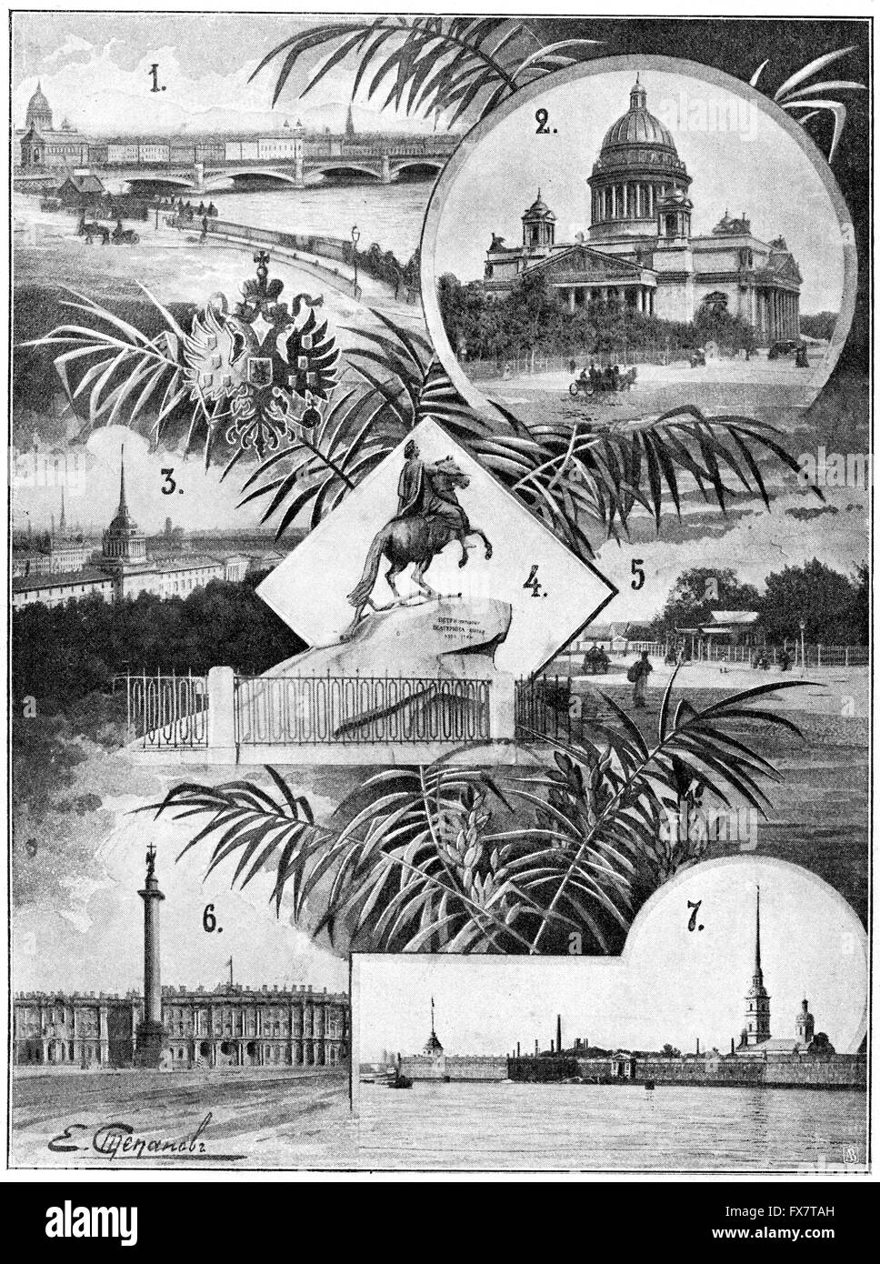 views of Saint Peterburg - an illustration from antique book "Russia, the full geographical ...