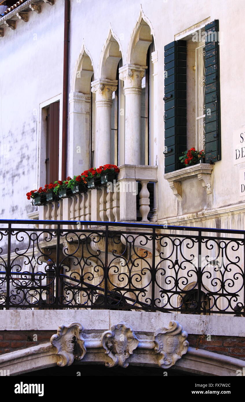 Typical renaissance window with balcony in Venice, Italy Stock Photo ...