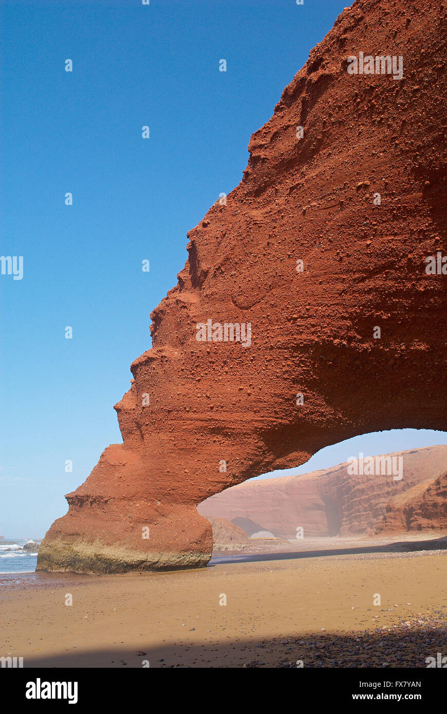 Morocco, Beach, red cliff, Legzira, Sidi Ifni. Atlantic coast Stock ...