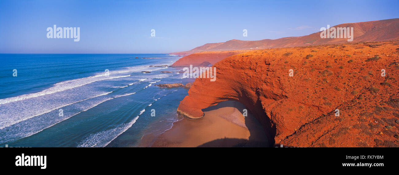 Morocco, Beach, red cliff, Legzira, Sidi Ifni. Atlantic coast Stock ...
