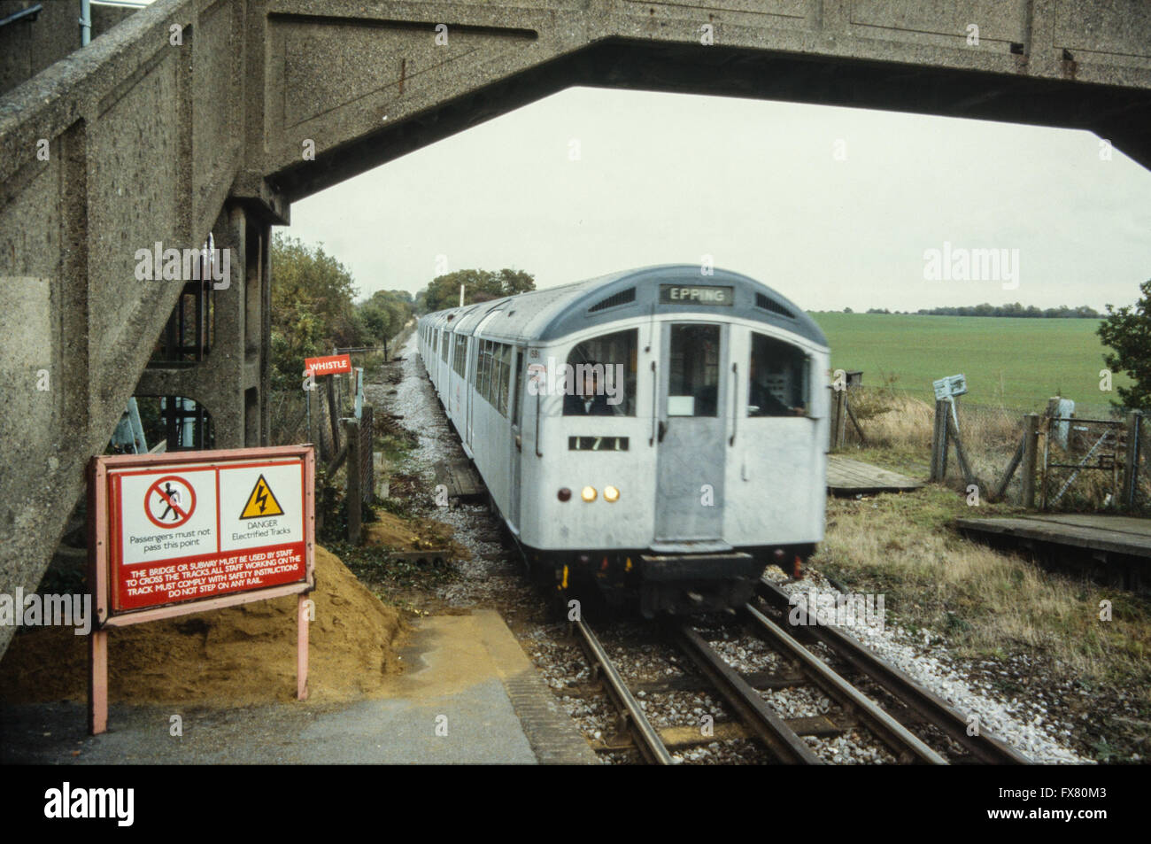 Archive image of 3-car 1962 stock train arriving at North Weald station ...