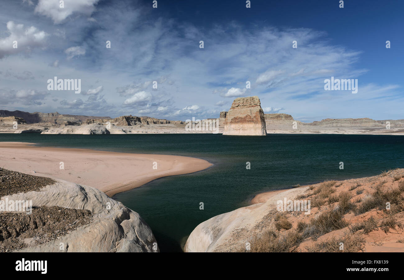 Lone Rock in Lake Powell, blue sky day. Arizona USA Stock Photo - Alamy
