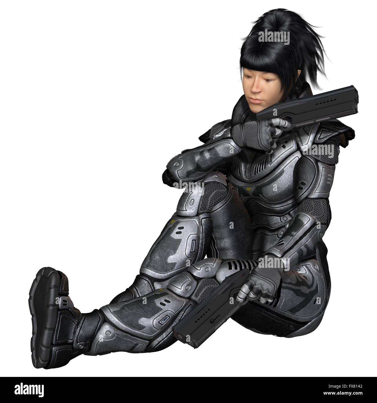 Future Soldier, Asian Female, Sitting Stock Photo - Alamy