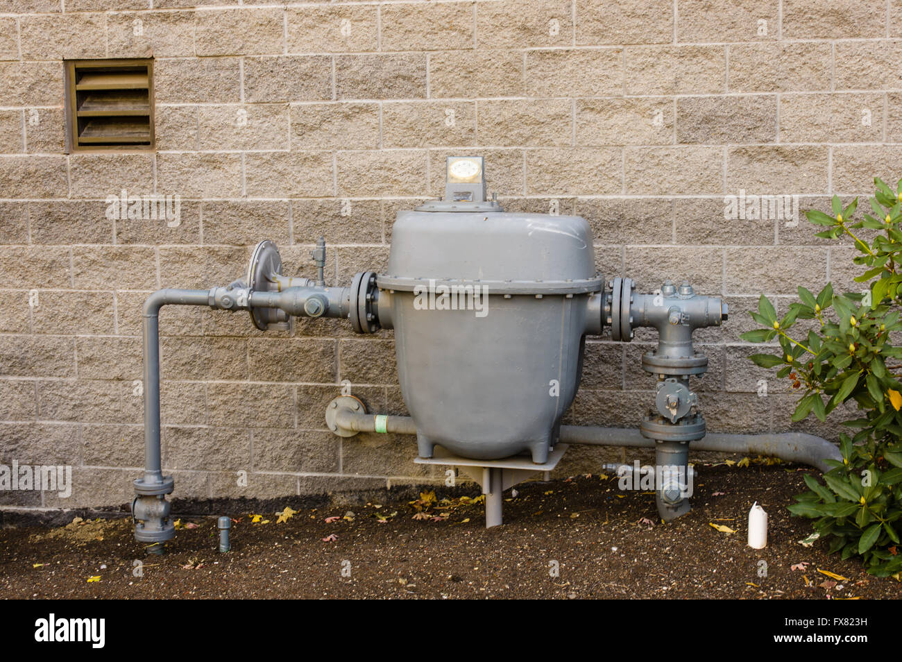 Gas meter regulating natural gas to the heating plant of a large hotel ...