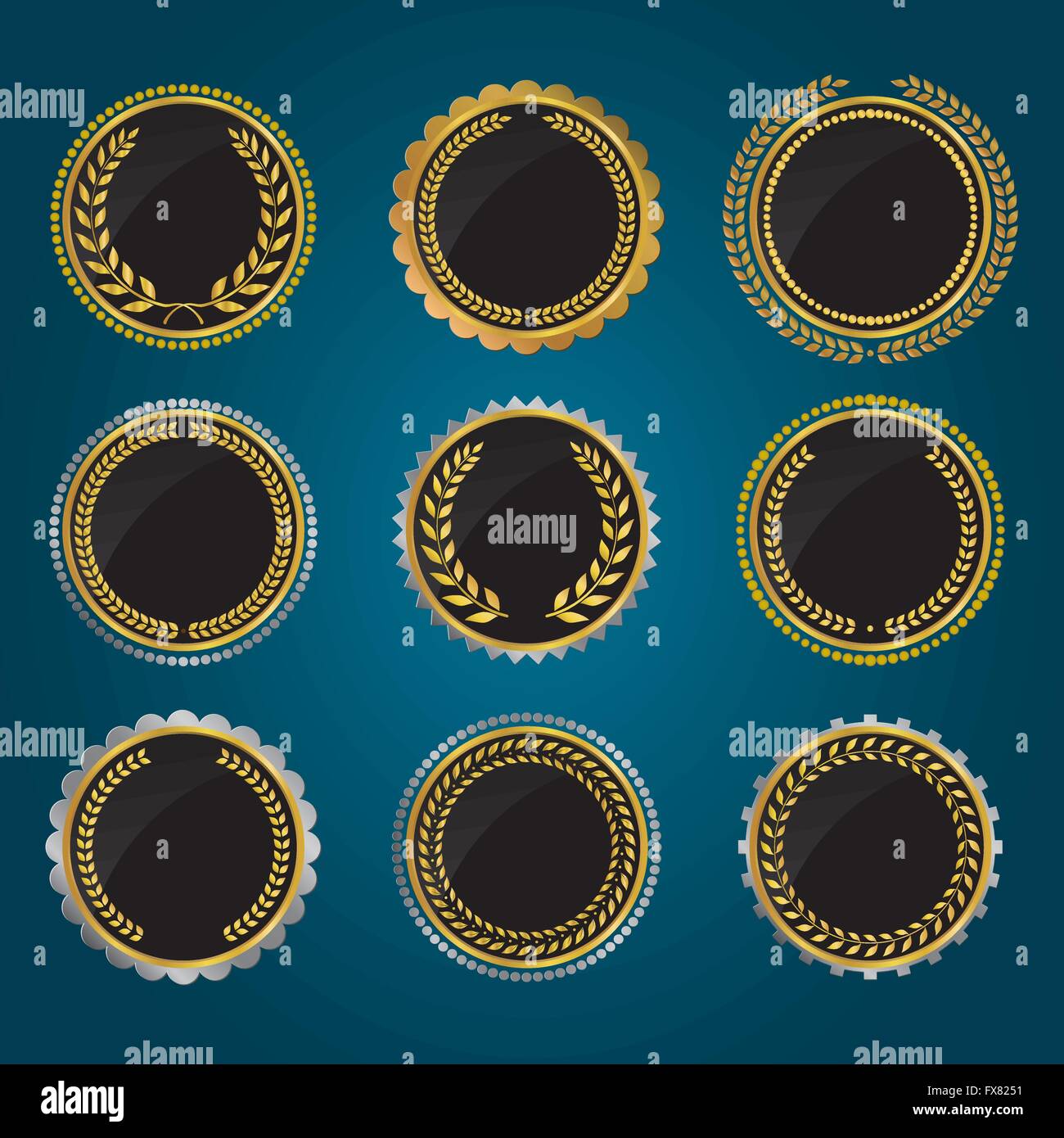 Golden & Black Medallions and Medals with Laurel Wreath Collection ...