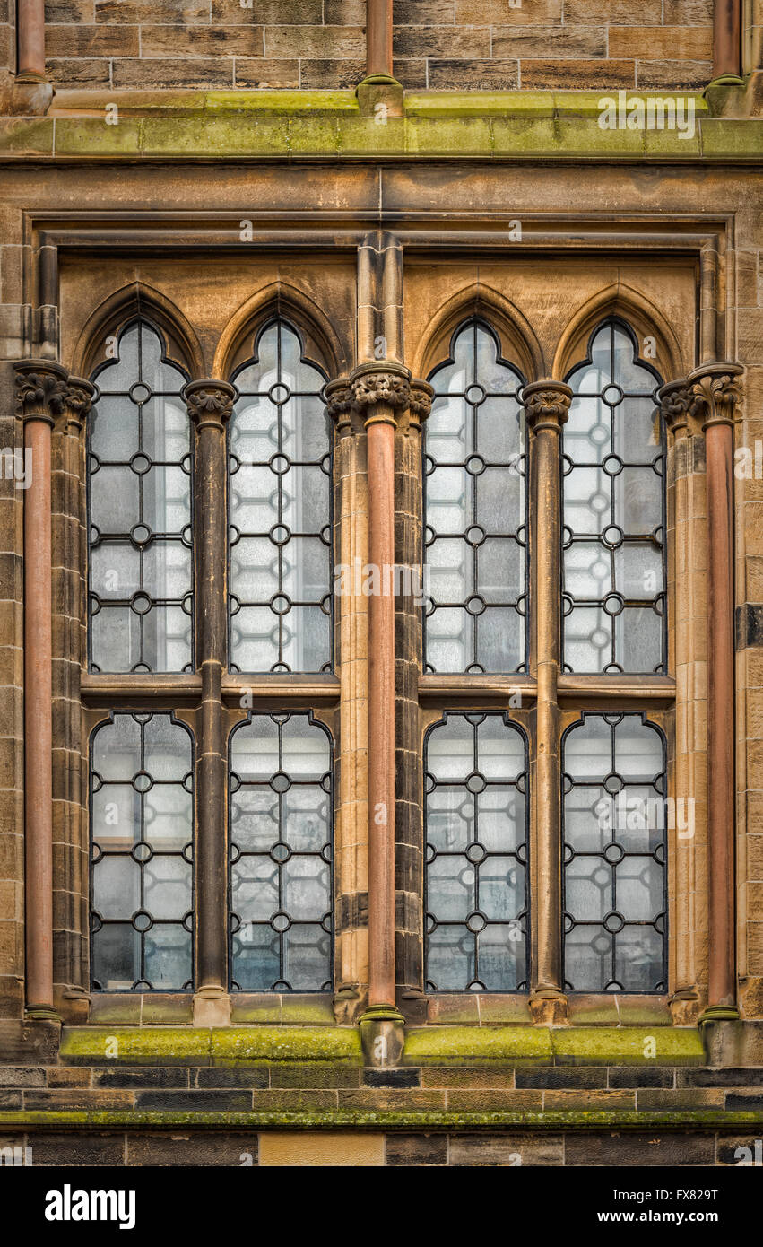 One of the windows on the old main building of Glasgow university in ...