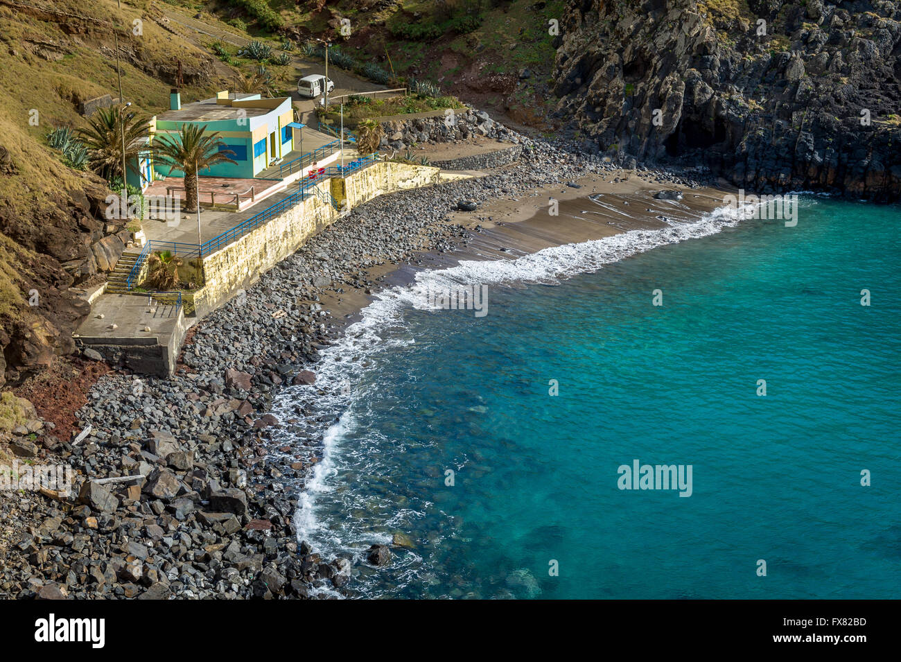 Black sand beach Prainha. Madeira island Stock Photo - Alamy