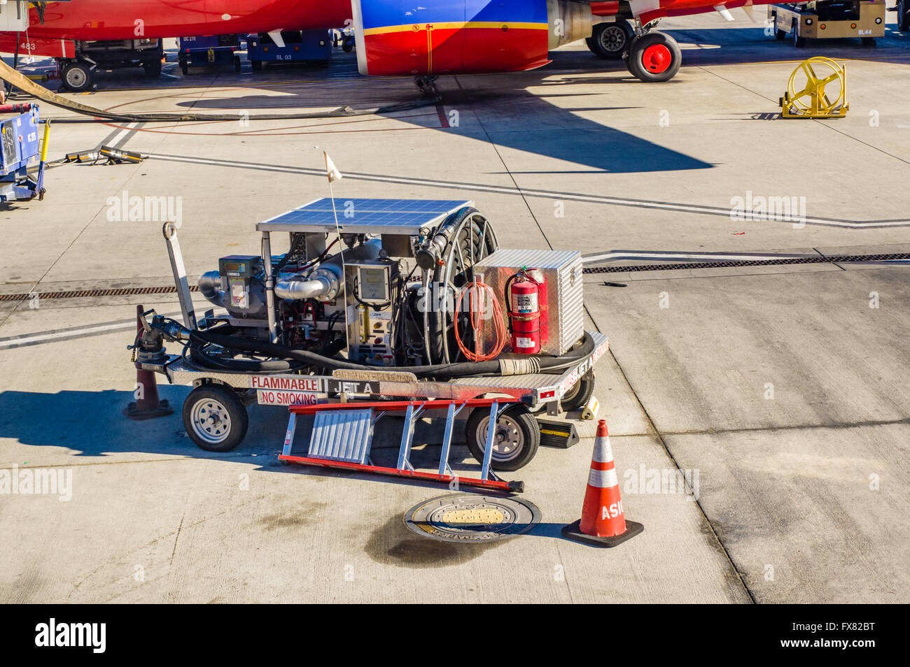 Fuel pump ready to add fuel to jet aircraft at McCarran Airport. Las ...