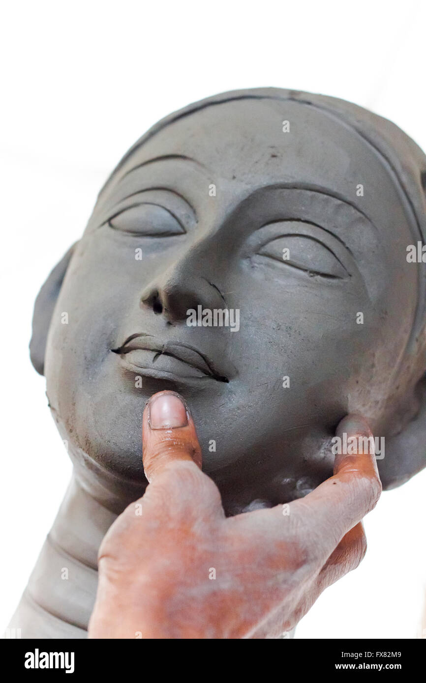 Durga sculpture making an artist in Narayangonj, Dhaka, Bangladesh ...