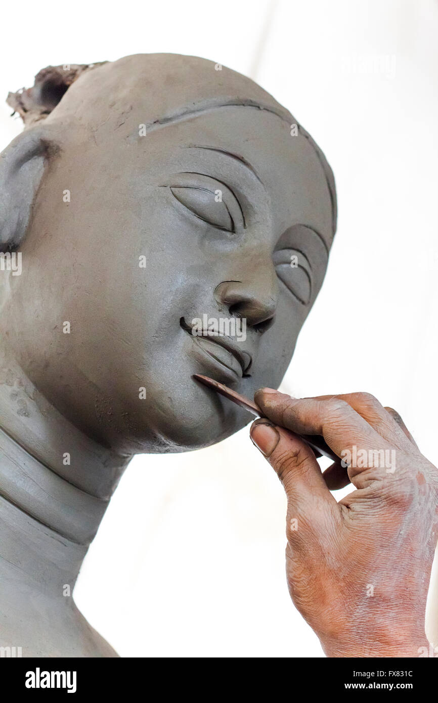 Durga sculpture making an artist in Narayangonj, Dhaka, Bangladesh ...