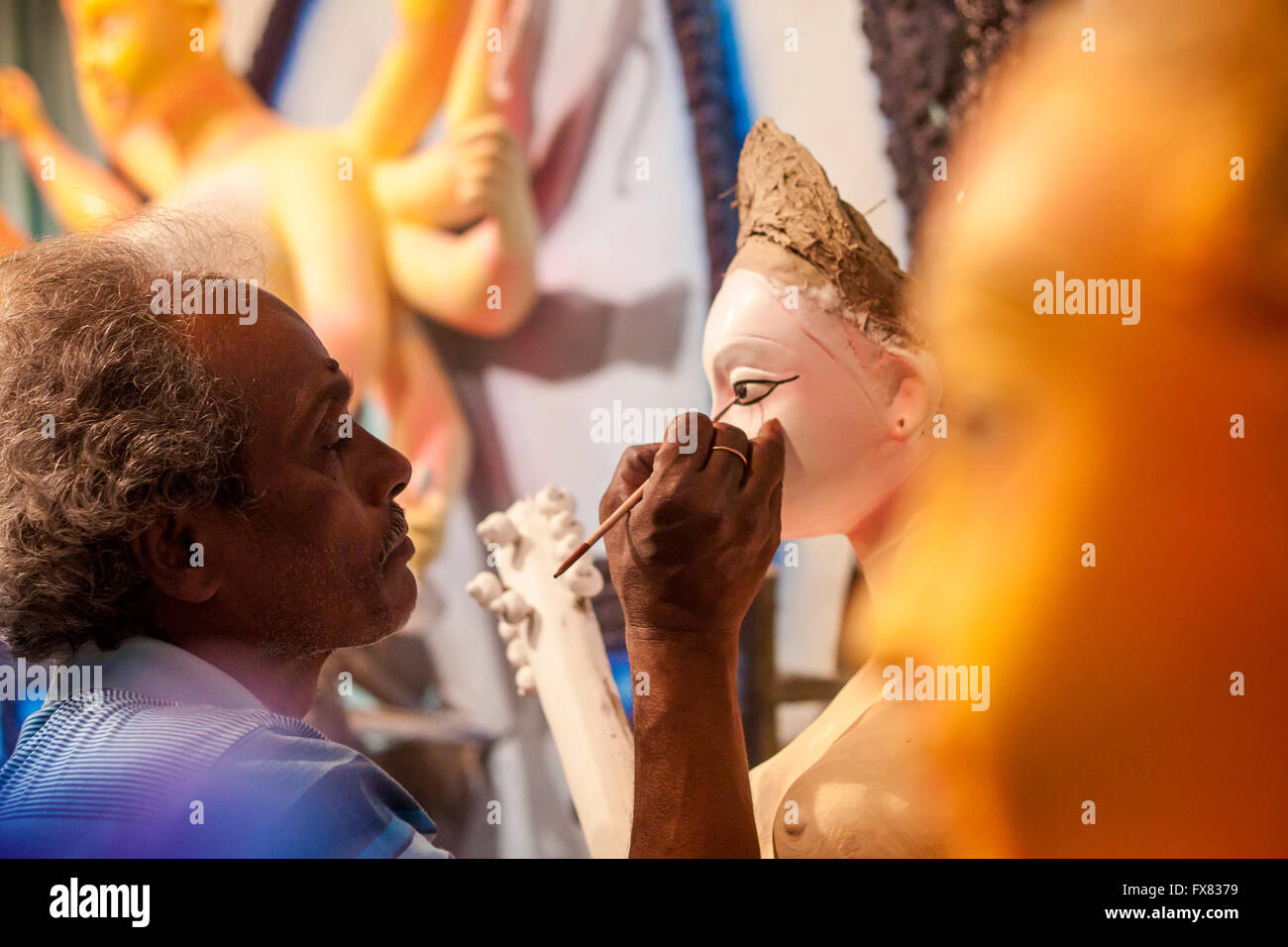 Durga sculpture making an artist in Narayangonj, Dhaka, Bangladesh ...
