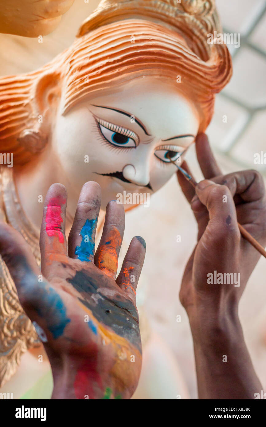 Durga sculpture making an artist in Narayangonj, Dhaka, Bangladesh ...
