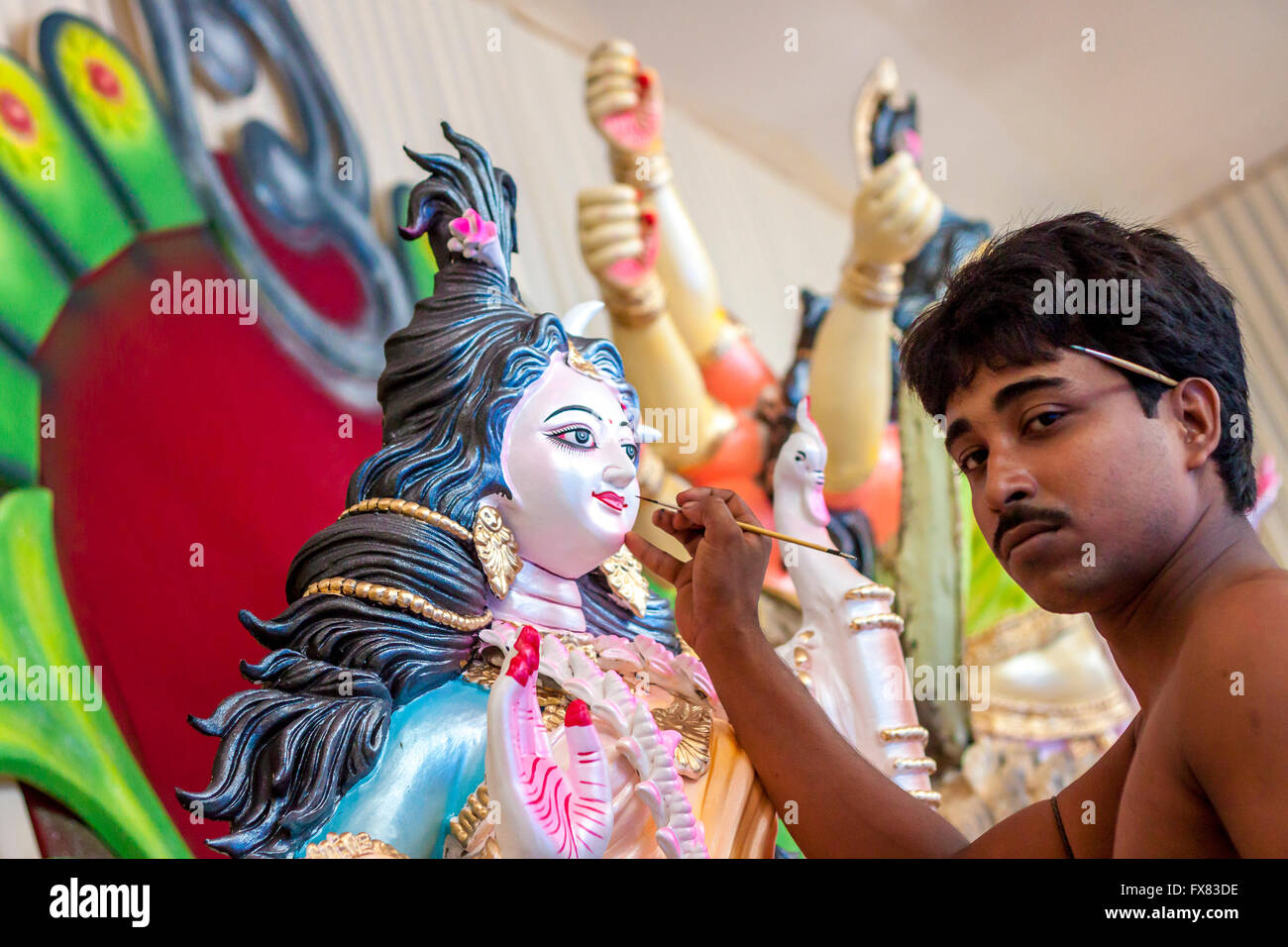 Durga sculpture making an artist in Narayangonj, Dhaka, Bangladesh ...