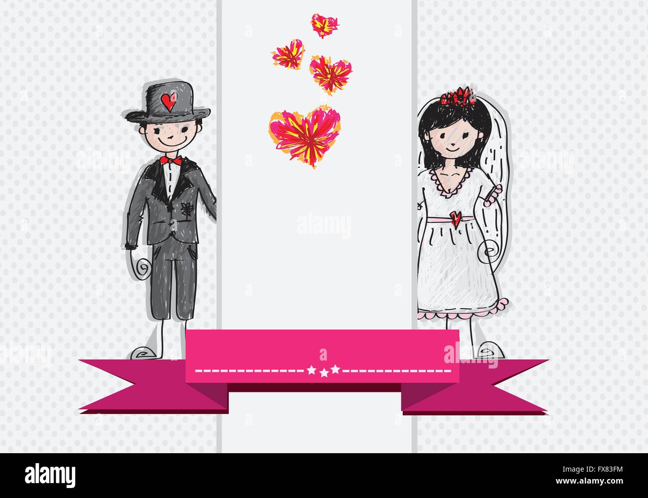Cartoon hand drawn wedding couple wedding idea design Stock Vector ...