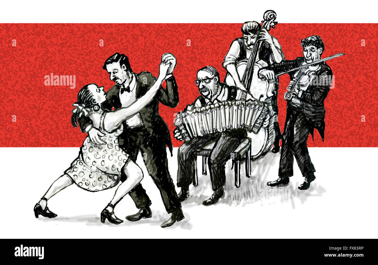Tango dancers and musicians Stock Photo - Alamy