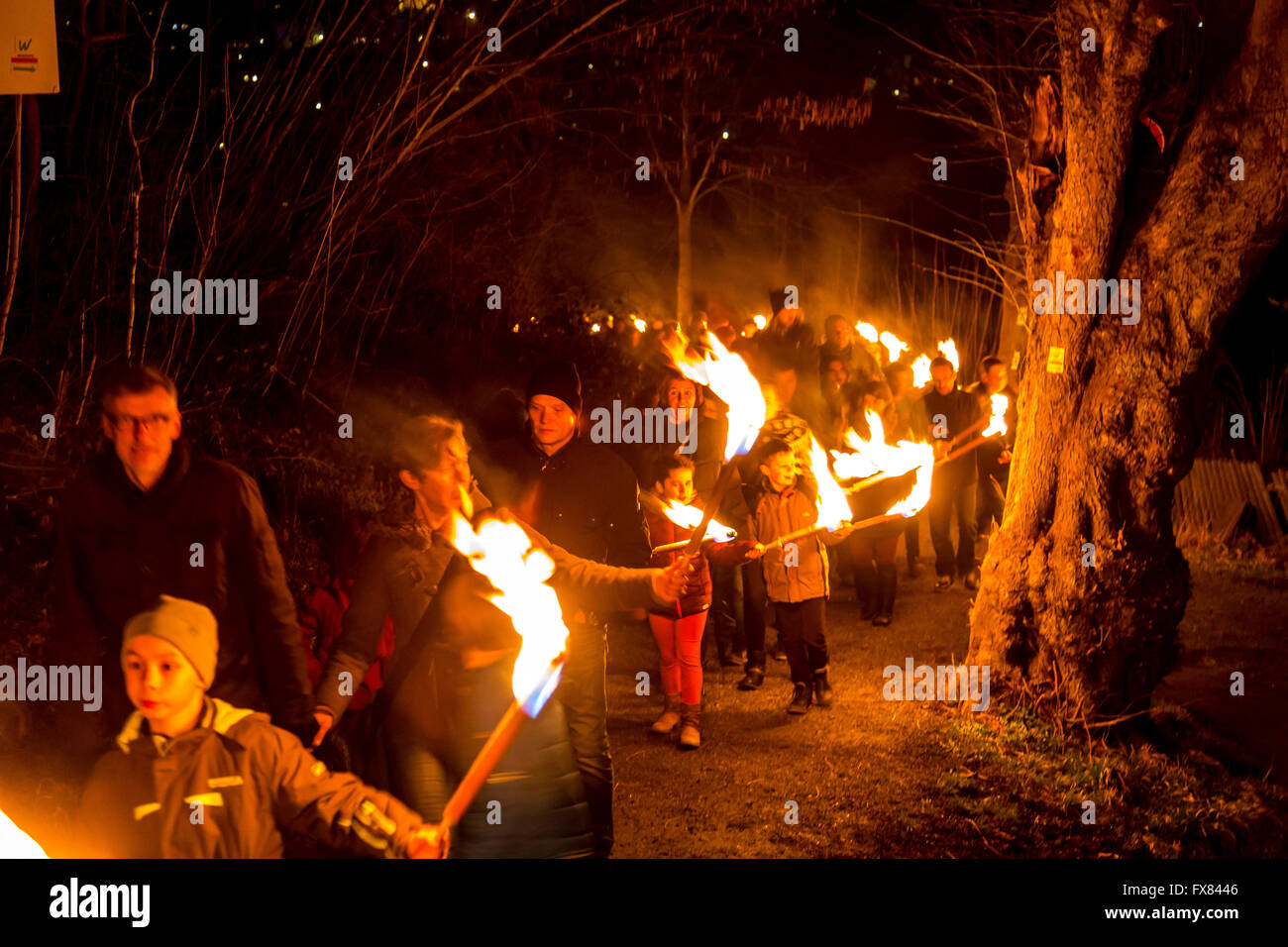 German Easter tradition, bonfire with many visitors,easter night, here ...