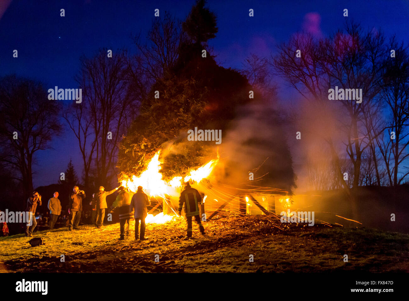 German Easter tradition, bonfire with many visitors,easter night here ...
