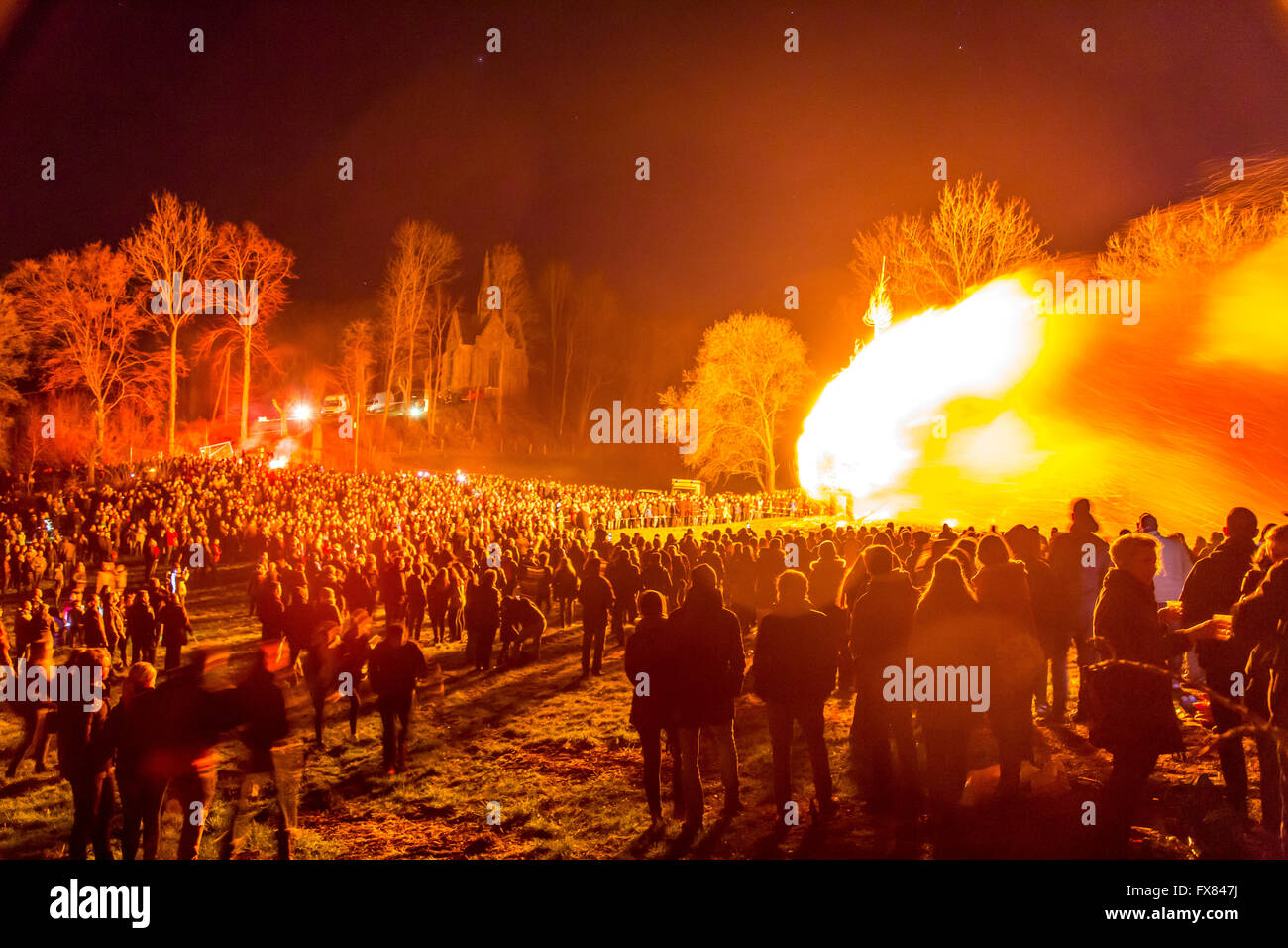 German Easter tradition, bonfire with many visitors,easter night here ...