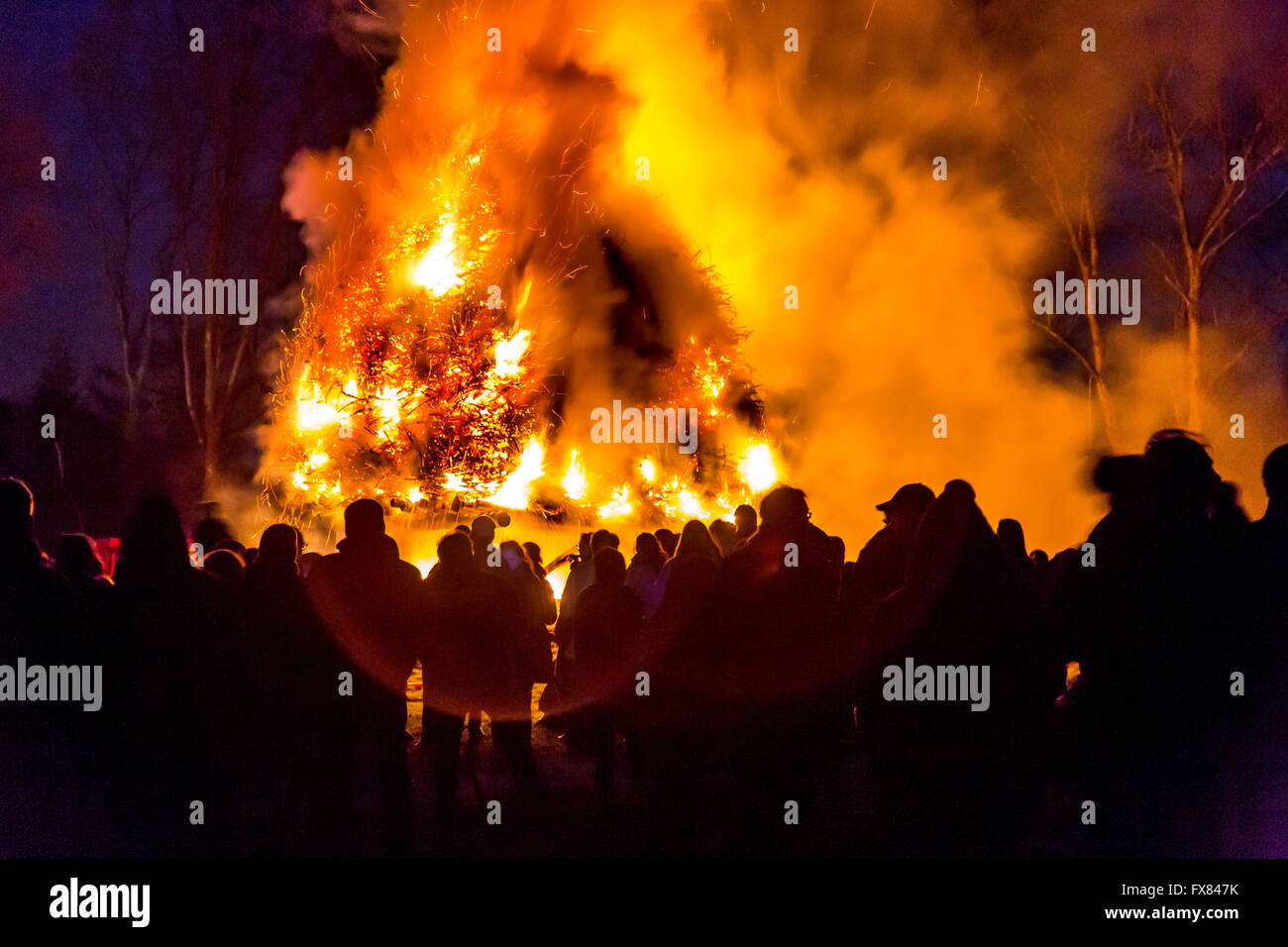German Easter tradition, bonfire with many visitors,easter night here ...