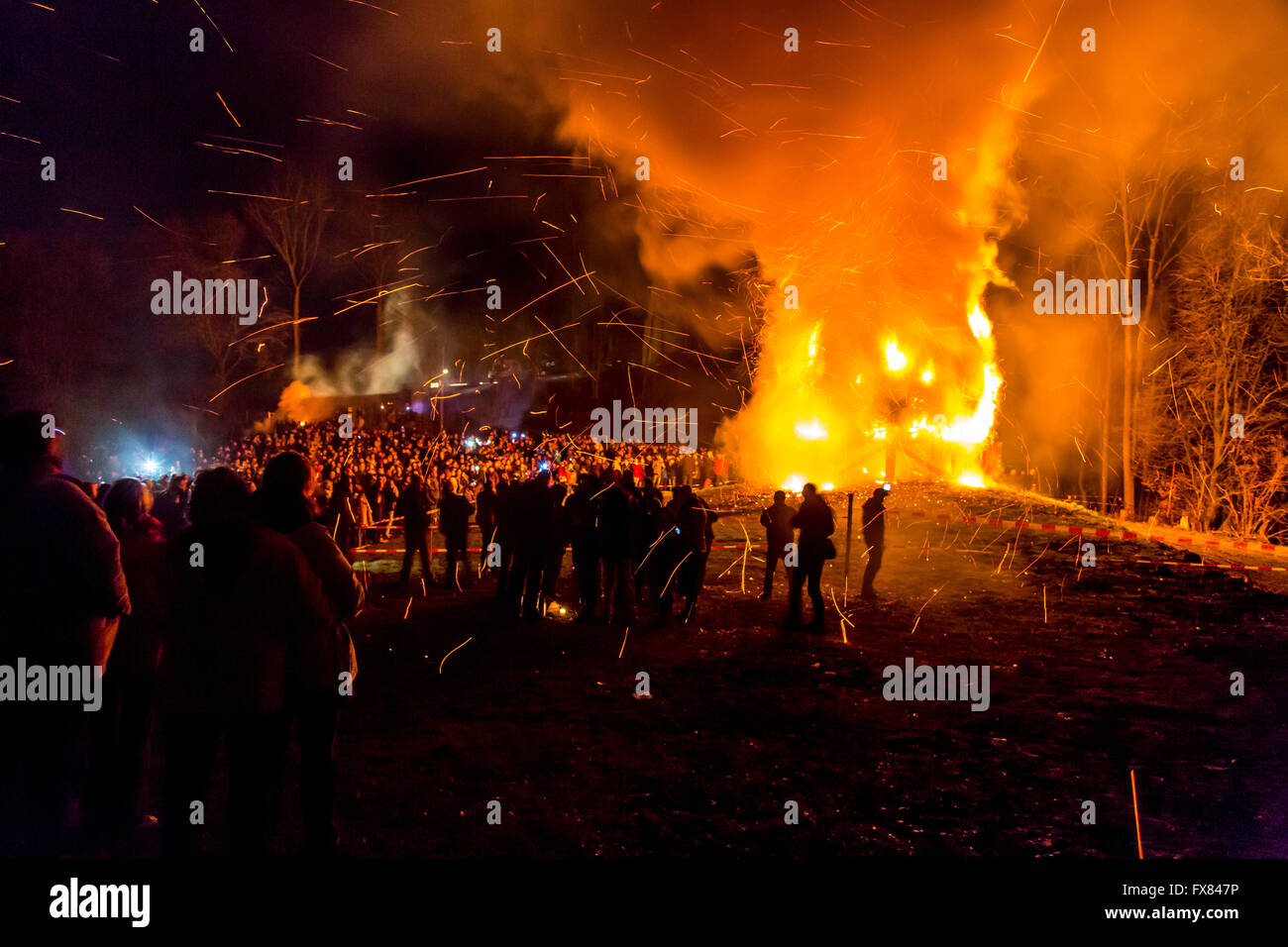 German Easter tradition, bonfire with many visitors,easter night here ...