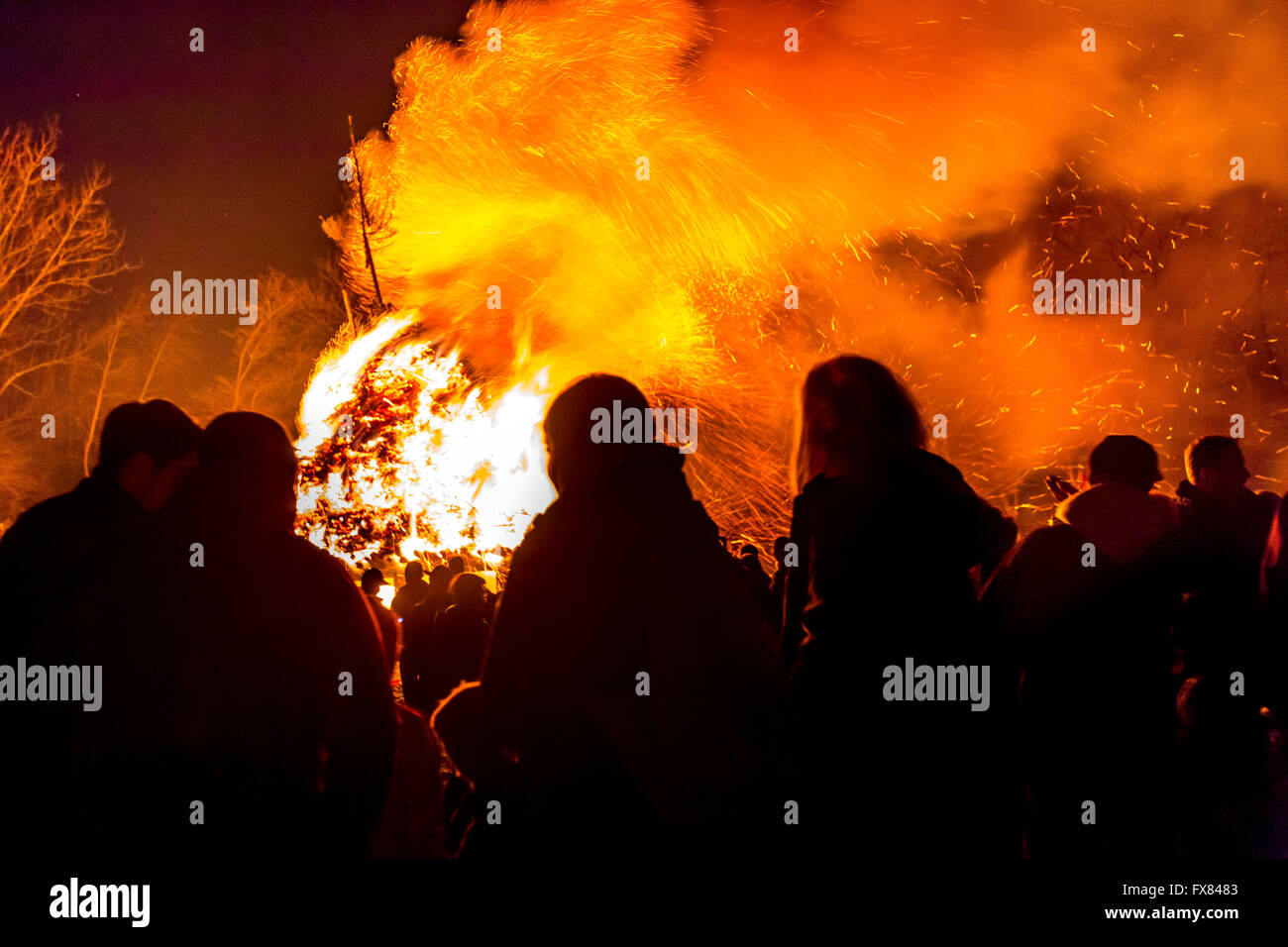 German Easter tradition, bonfire with many visitors,easter night here ...