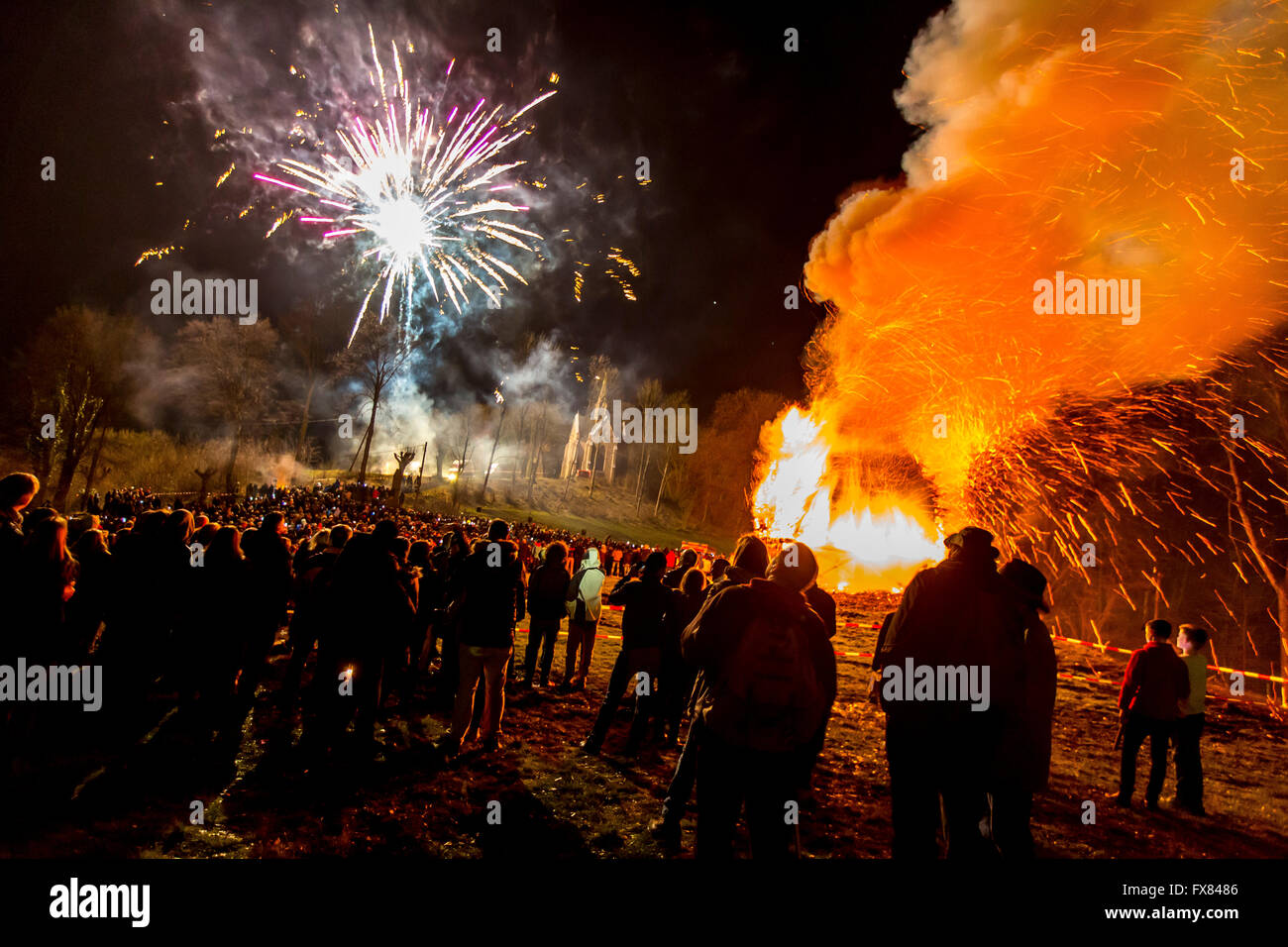 German Easter tradition, bonfire with many visitors,easter night here ...