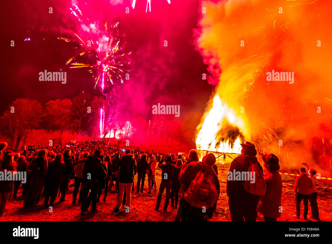 German Easter tradition, bonfire with many visitors,easter night here ...