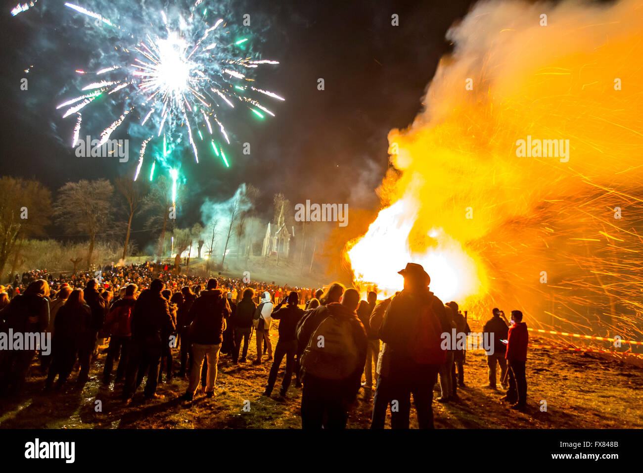 German Easter tradition, bonfire with many visitors,easter night here ...