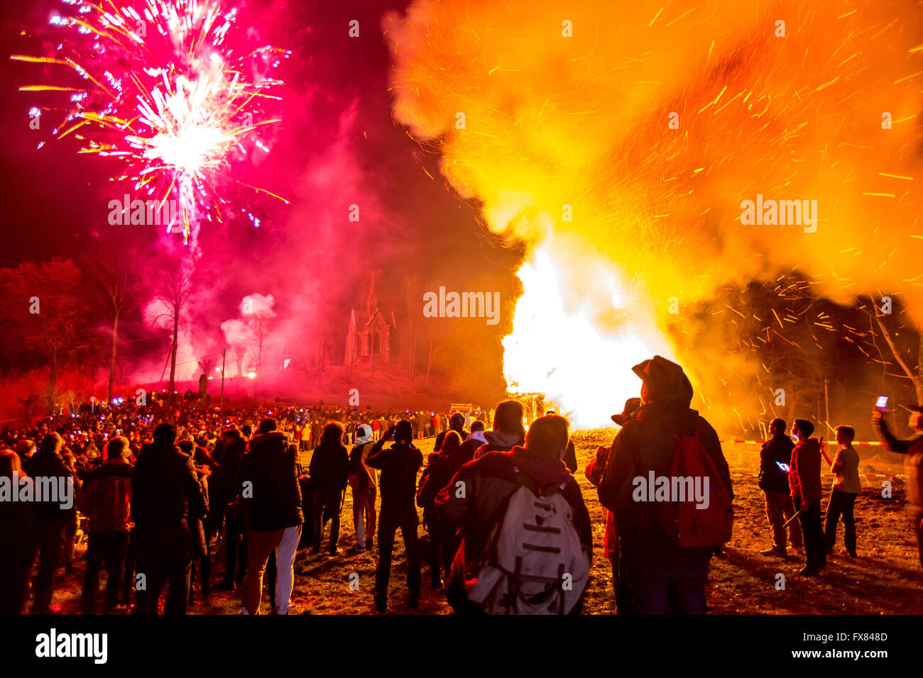 German Easter tradition, bonfire with many visitors,easter night here ...