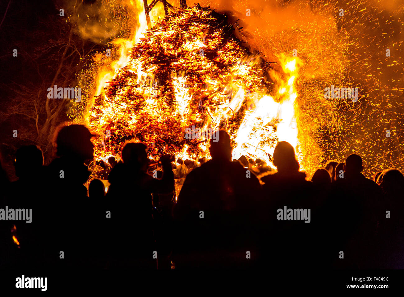 German Easter tradition, bonfire with many visitors,easter night here ...