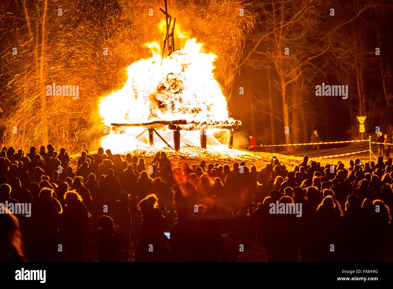 German Easter tradition, bonfire with many visitors,easter night here ...