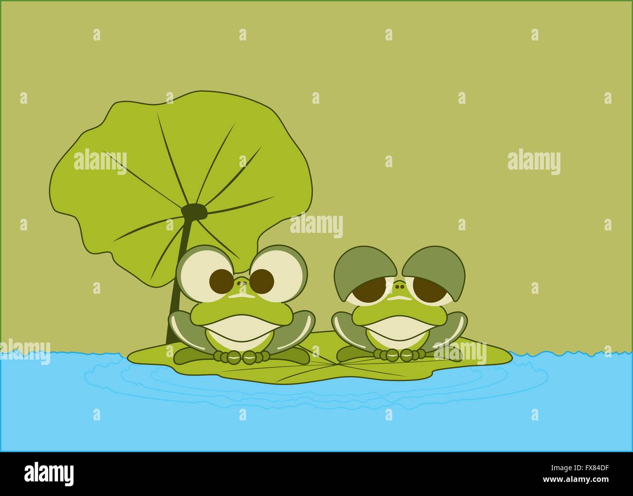 Two Little Green Frogs Rest on Lotus Leaf Stock Vector Image & Art - Alamy