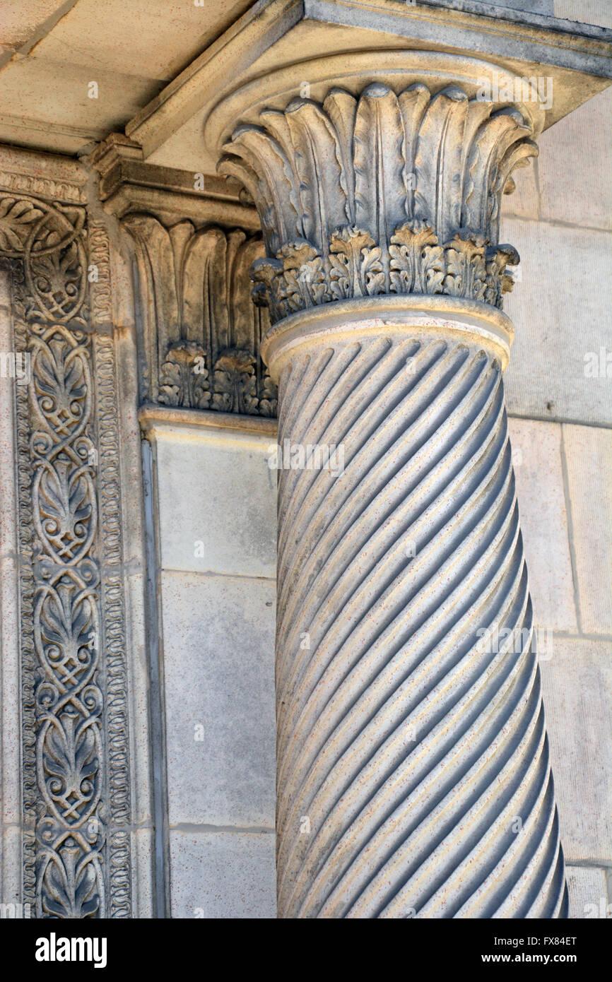 Column at the main entrance to St. Mary of the Lake Catholic Church ...