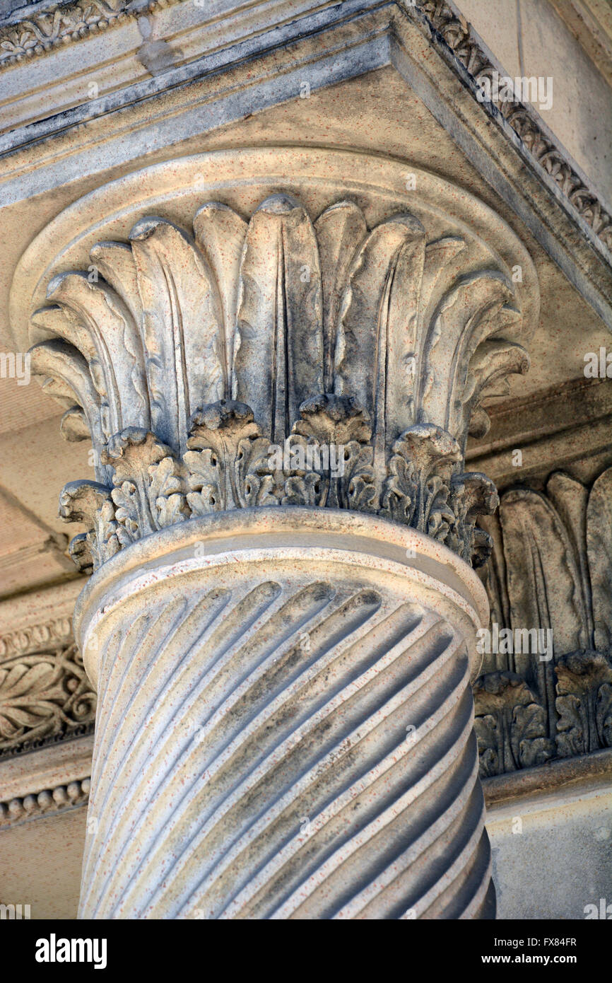 Column at the main entrance to St. Mary of the Lake Catholic Church ...